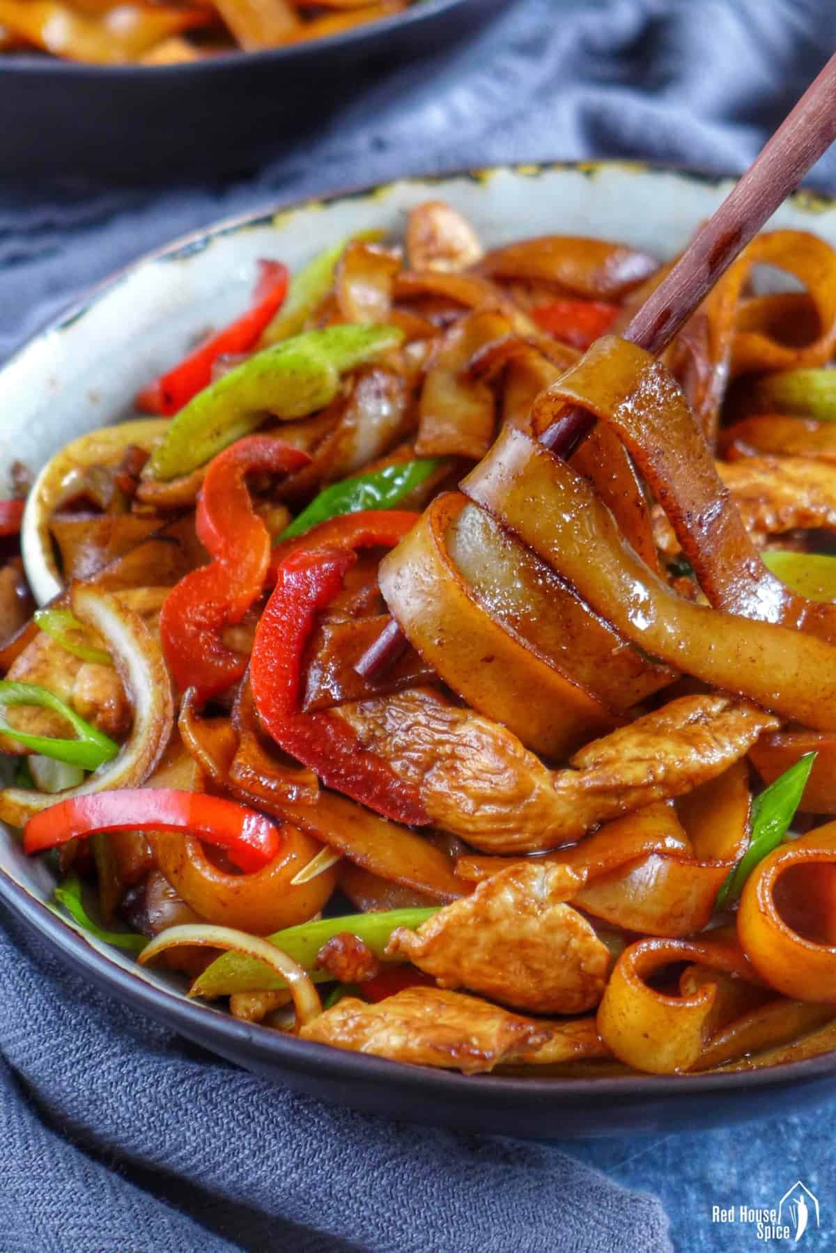 Chicken Chow Fun (Fried Rice Noodles, 鸡肉炒粉) - Red House Spice