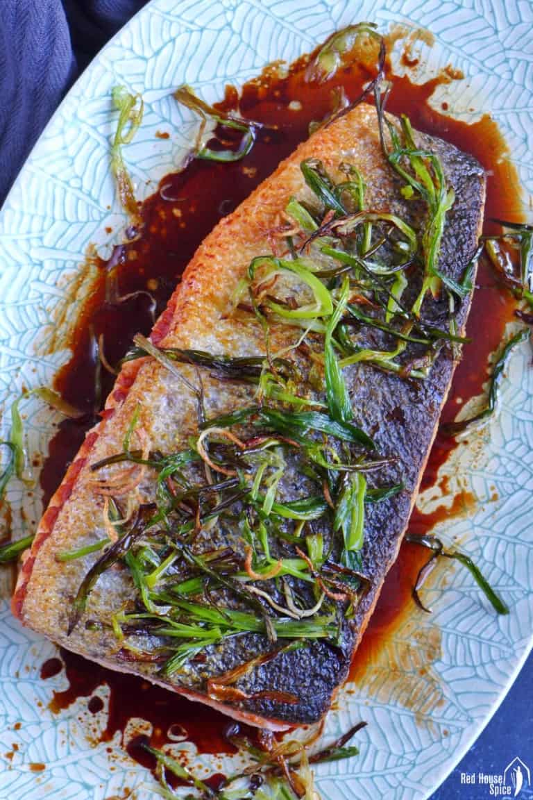 Scallion Ginger Salmon with Soy Dressing - Red House Spice