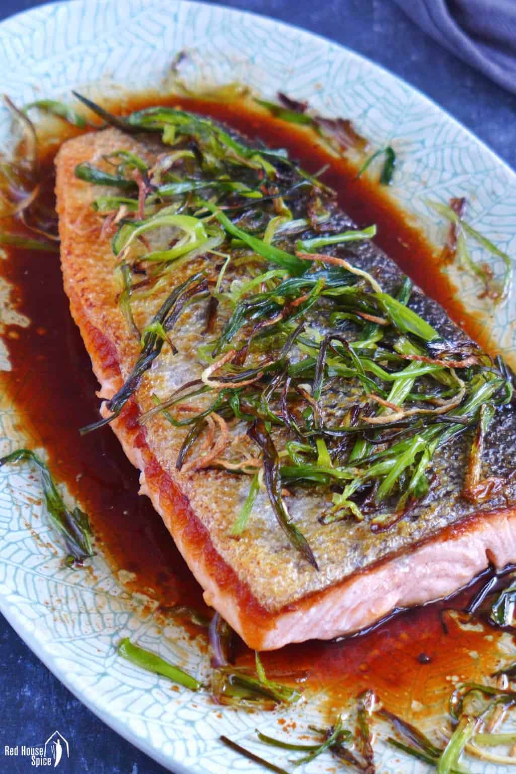 Scallion Ginger Salmon with Soy Dressing - Red House Spice